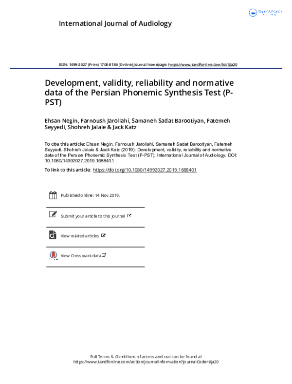 (PDF) Development, validity, reliability and normative data of the ...