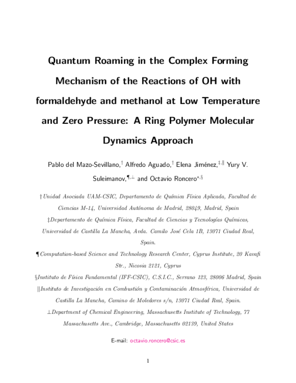 (PDF) Quantum Roaming in the Complex-Forming Mechanism of the Reactions ...