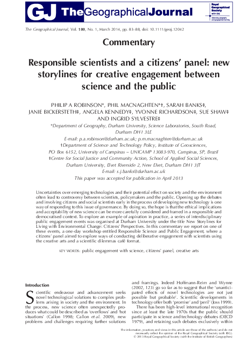 (PDF) Responsible scientists and a citizens' panel: new storylines for ...