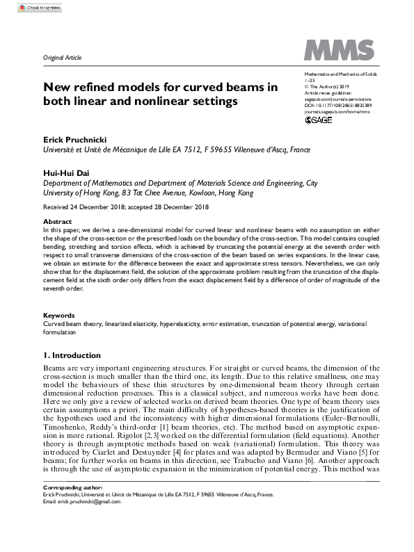 (PDF) New refined models for curved beams in both linear and nonlinear ...