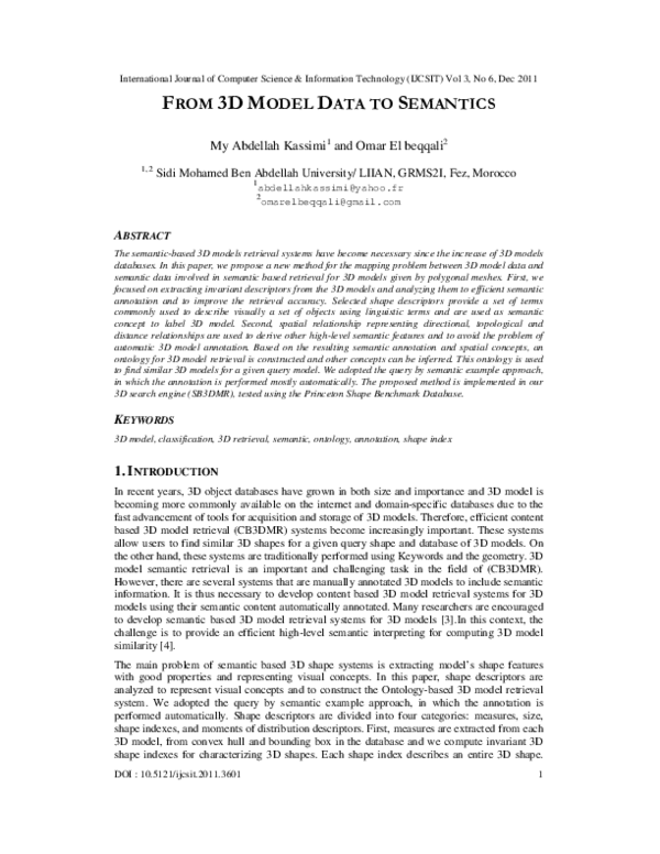 (PDF) From 3D Model Data to Semantics