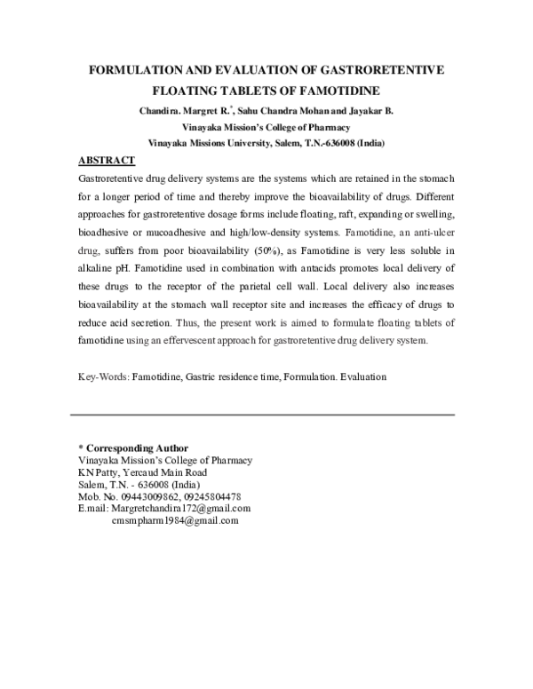 Pdf Formulation And Evaluation Of Gastroretentive Floating Tablets Of Febuxostat