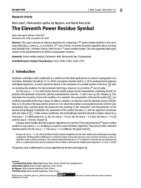 (PDF) The Eleventh Power Residue Symbol | Ky Nguyen - Academia.edu
