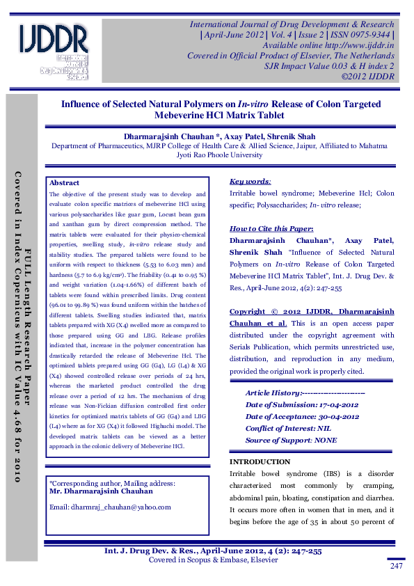 (PDF) Influence of Selected Natural Polymers on In-vitro Release of ...