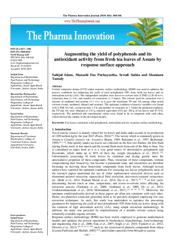 (PDF) Augmenting the yield of polyphenols and its antioxidant activity from fresh tea leaves of ...