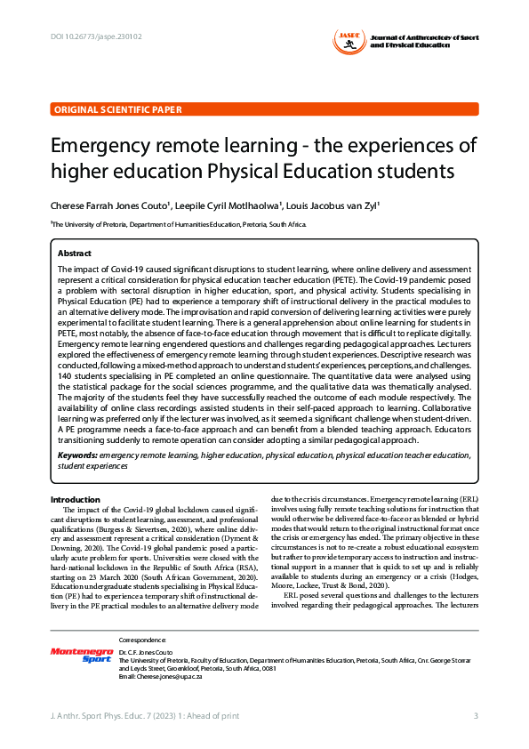 (PDF) Emergency remote learning - the experiences of higher education ...