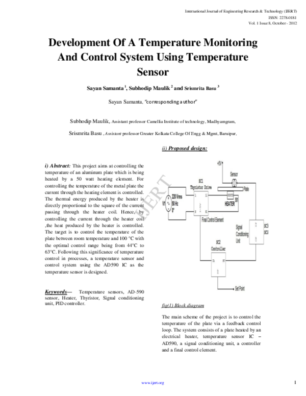 (PDF) Development Of A Temperature Monitoring And Control System Using Temperature Sensor