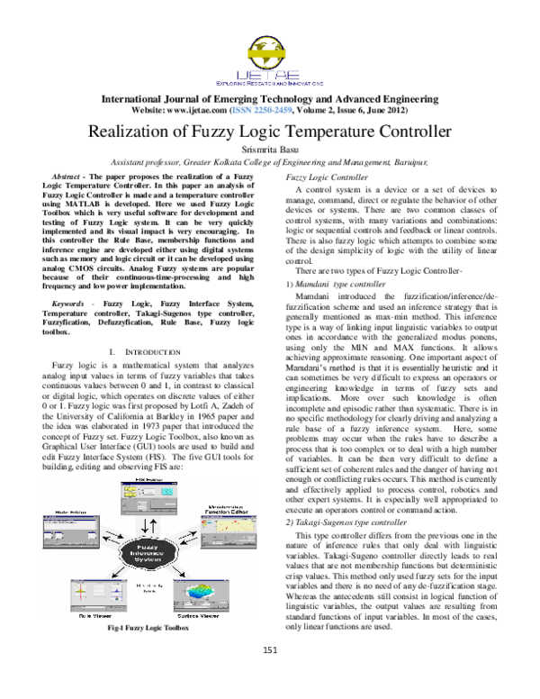 Pdf Realization Of Fuzzy Logic Temperature Controller Subhodip Maulik