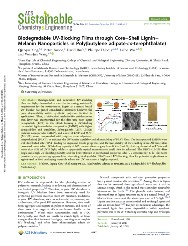 (PDF) Biodegradable UV-Blocking Films through Core–Shell Lignin–Melanin Nanoparticles in Poly ...