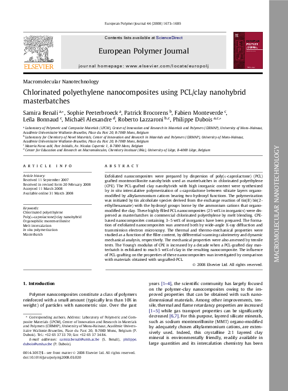 (PDF) Chlorinated polyethylene nanocomposites using PCL/clay nanohybrid ...