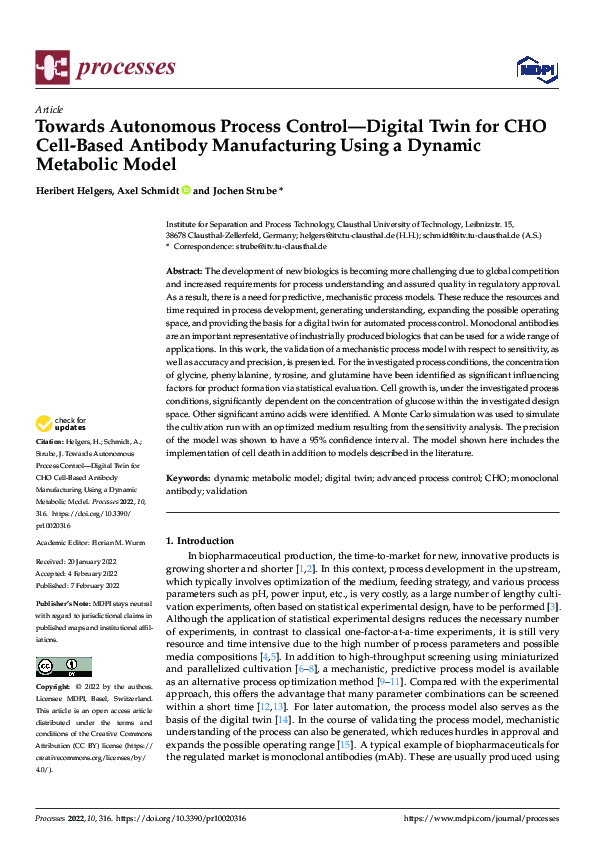 (PDF) Towards Autonomous Process Control—Digital Twin for CHO Cell ...