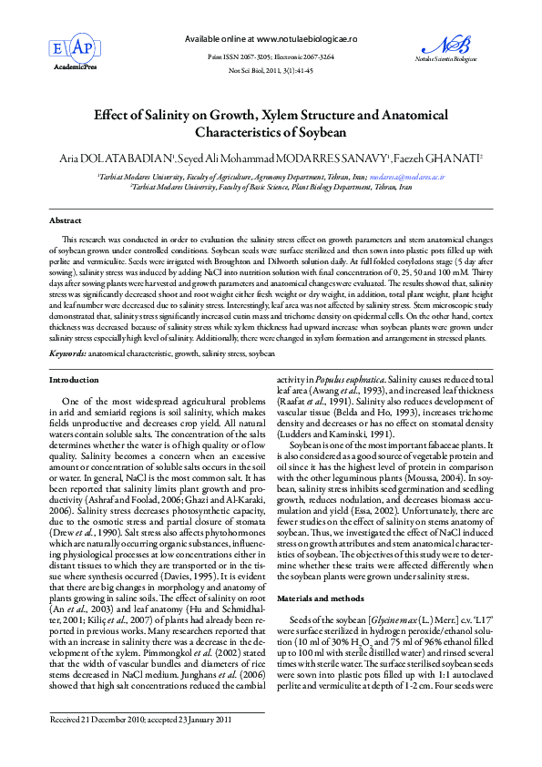 (PDF) Effect of Salinity on Growth, Xylem Structure and Anatomical ...