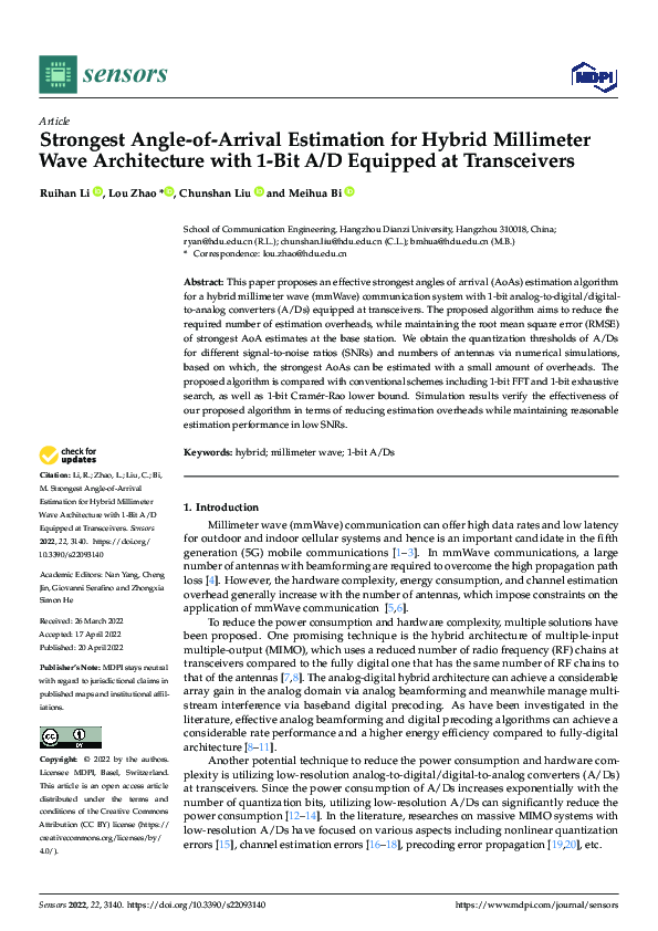 (PDF) Strongest Angle-of-Arrival Estimation for Hybrid Millimeter Wave Architecture with 1-Bit A ...
