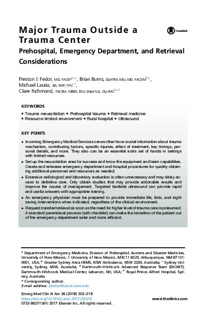 (PDF) Major Trauma Outside a Trauma Center: Prehospital, Emergency ...