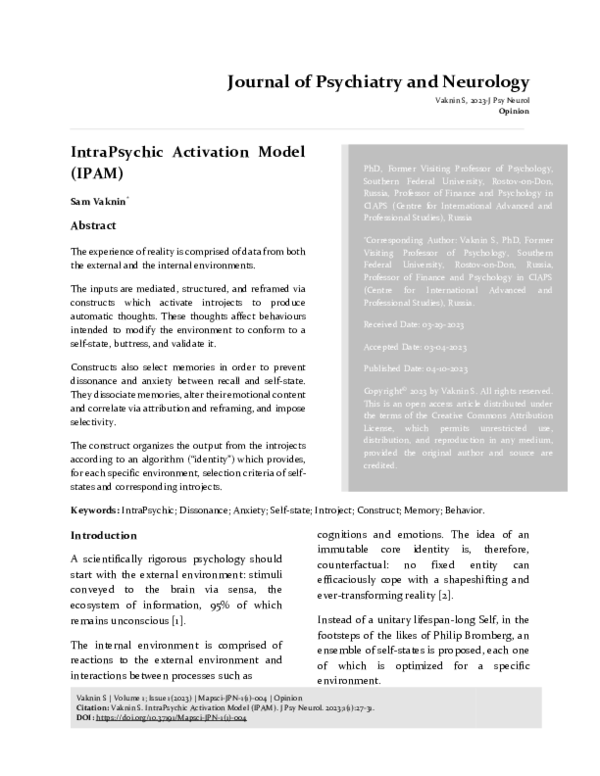 (PDF) IntraPsychic Activation Model (IPAM)