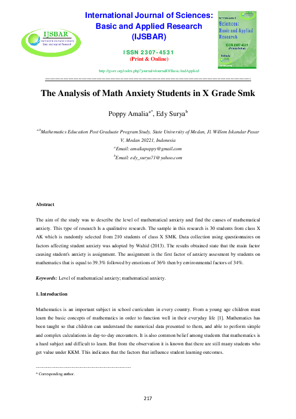 (PDF) The Analysis of Math Anxiety Students in X Grade Smk