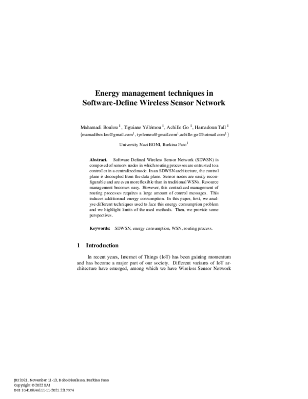(PDF) Energy management techniques in Software-Define Wireless Sensor Network