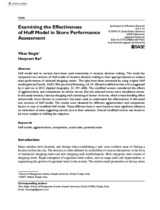 (PDF) Examining the Effectiveness of Huff Model in Store Performance ...