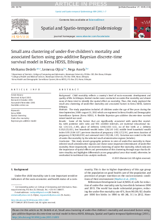 (PDF) Small area clustering of under-five children's mortality and ...
