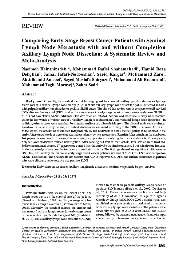 (PDF) Comparing Early-Stage Breast Cancer Patients with Sentinel Lymph Node Metastasis with and ...