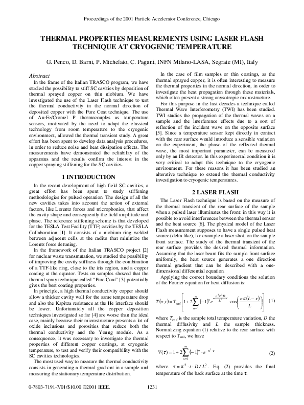 (PDF) Thermal properties measurements using laser flash technique at ...