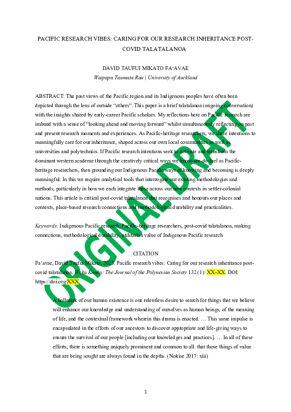 (PDF) Pacific research vibes: Caring for our research inheritance post ...