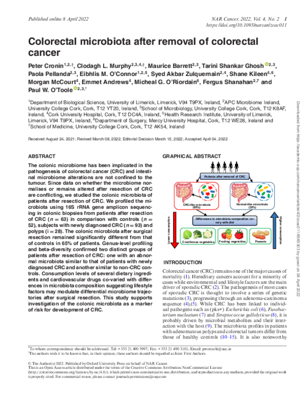 (PDF) Colorectal microbiota after removal of colorectal cancer