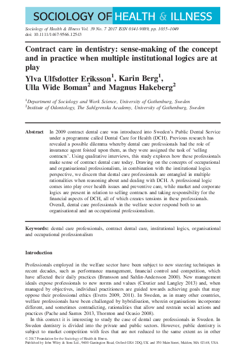 (PDF) Contract care in dentistry: sense-making of the concept and in ...