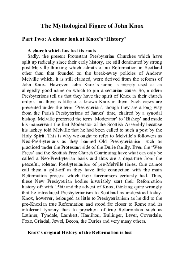 (DOC) Rethinking John Knox's Influence on Presbyterianism