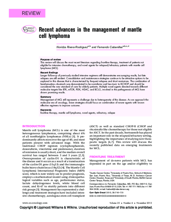 (PDF) Recent advances in the management of mantle cell lymphoma