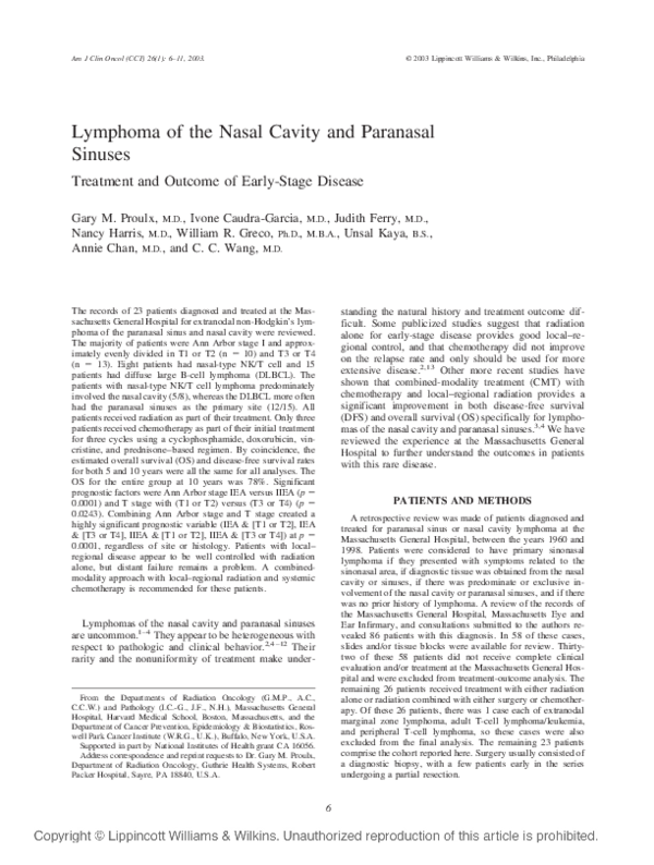 (PDF) Lymphoma of the Nasal Cavity and Paranasal Sinuses