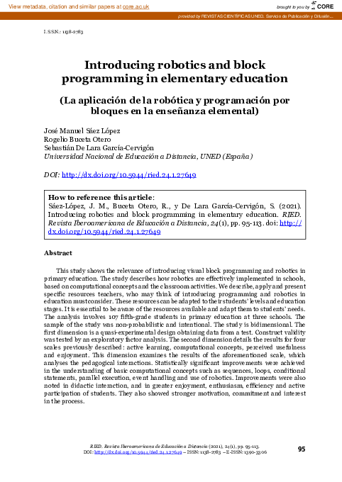 (PDF) Robotics and Block Programming in Primary Education