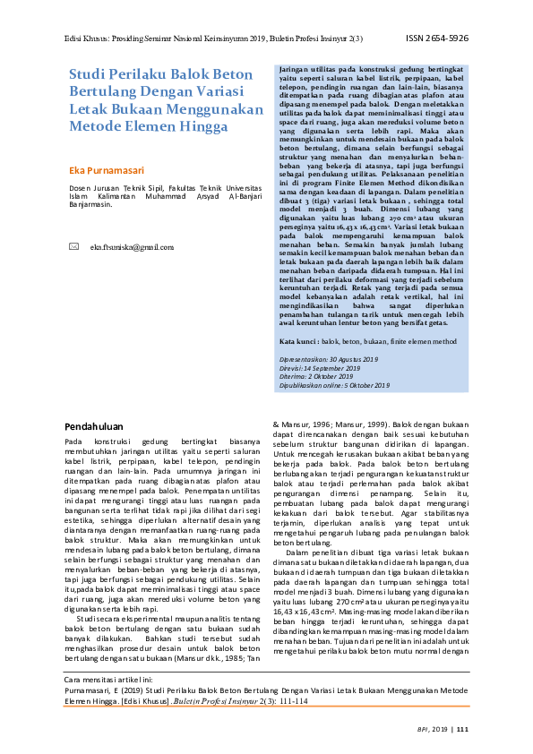 (PDF) Studi Perilaku Balok Beton Bertulang Dengan Variasi Letak Bukaan ...