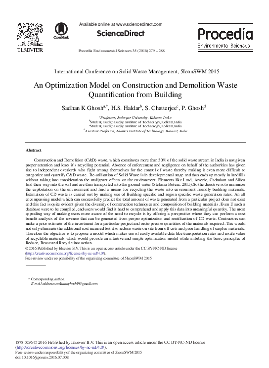 (PDF) An Optimization Model on Construction and Demolition Waste ...