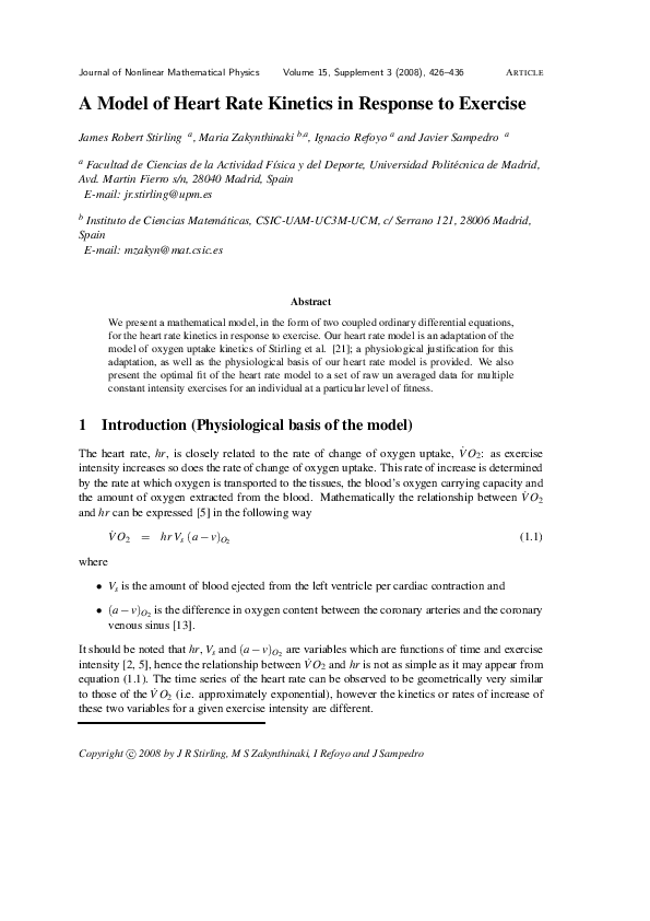 (PDF) A Model of Heart Rate Kinetics in Response to Exercise