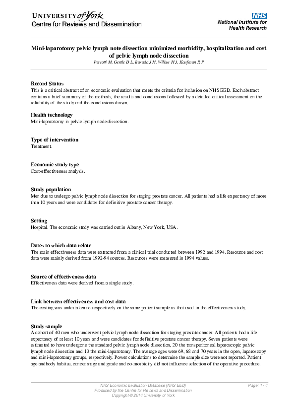 (PDF) Mini-Laparotomy Pelvic Lymph Node Dissection Minimizes Morbidity ...