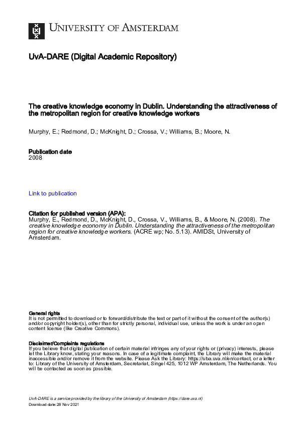 (PDF) The creative knowledge economy in Dublin. Understanding the ...