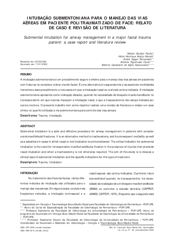 (PDF) Intubação submentoniana para o manejo das vias aéreas em paciente ...