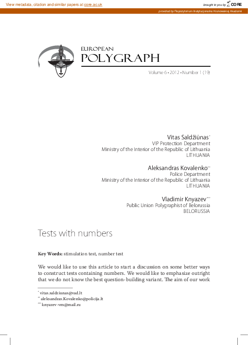 (PDF) Tests with numbers
