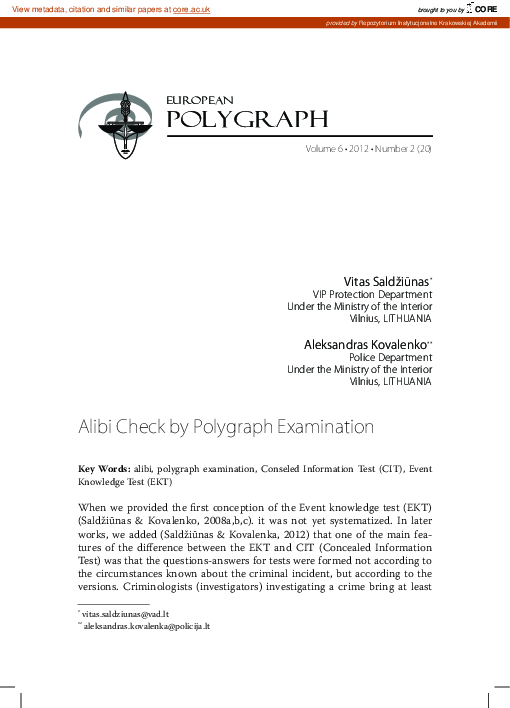 (PDF) Alibi Check by Polygraph Examination
