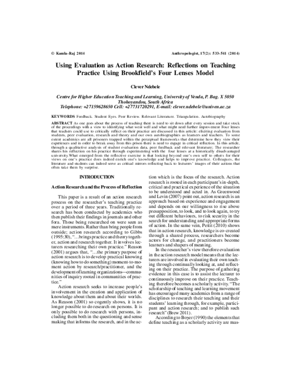 (PDF) Using Evaluation as Action Research: Reflections on Teaching ...