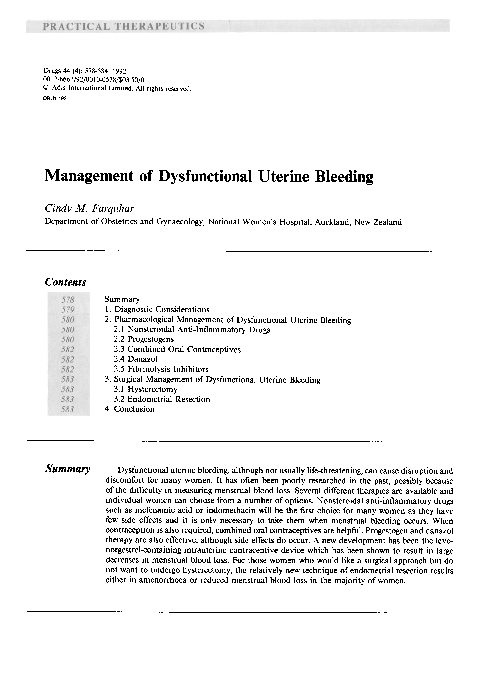 (PDF) Management of Dysfunctional Uterine Bleeding