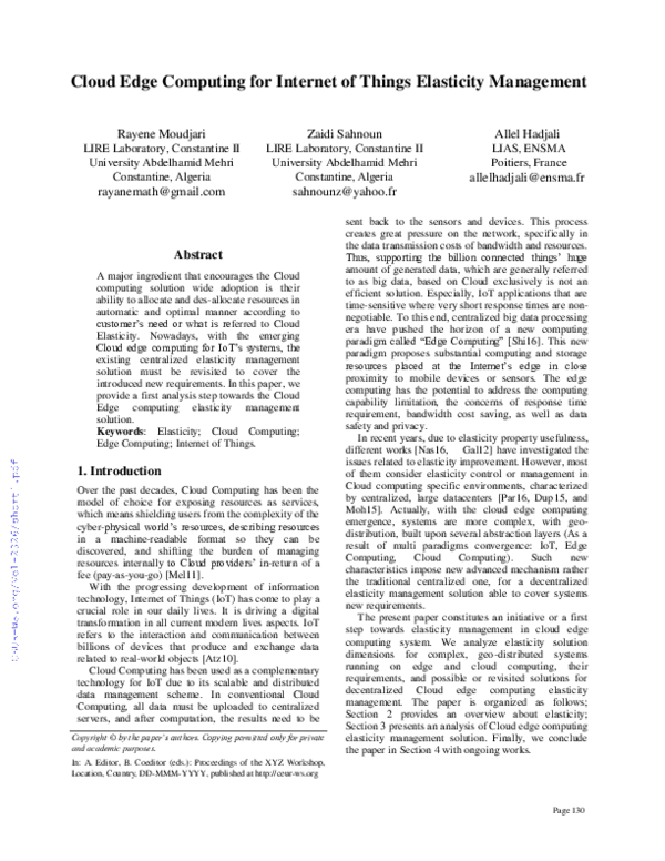 (PDF) Cloud Edge Computing for Internet of Things Elasticity Management