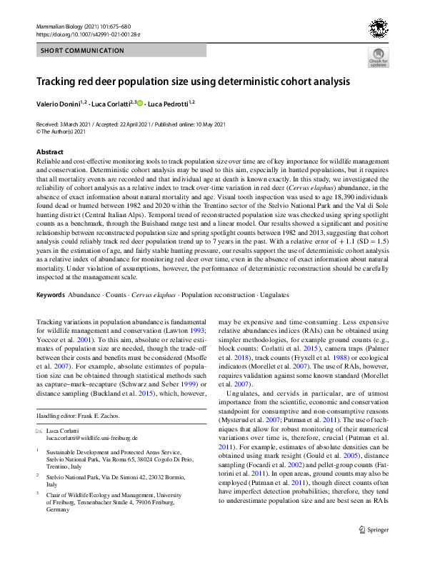 (PDF) Tracking red deer population size using deterministic cohort analysis
