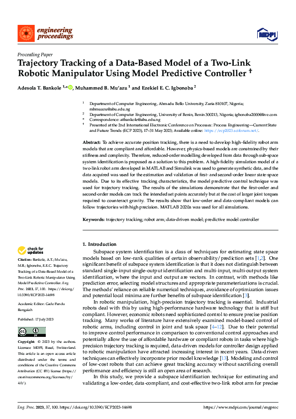 (PDF) Trajectory Tracking of a Data-Based Model of a Two-Link Robotic Manipulator Using Model ...