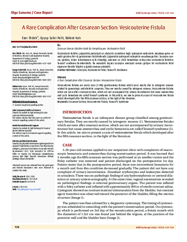 (PDF) A Rare Complication After Cesarean Section: Vesicouterine Fistula