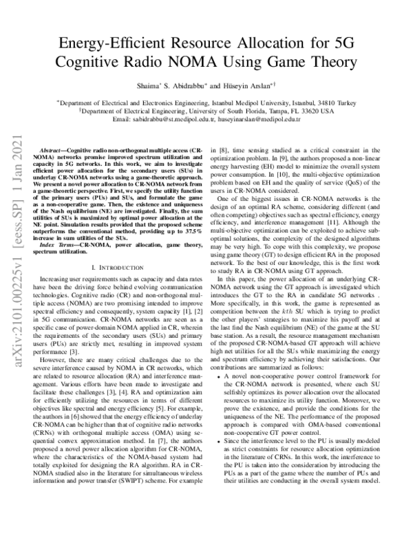 (PDF) Energy-Efficient Resource Allocation for 5G Cognitive Radio NOMA Using Game Theory