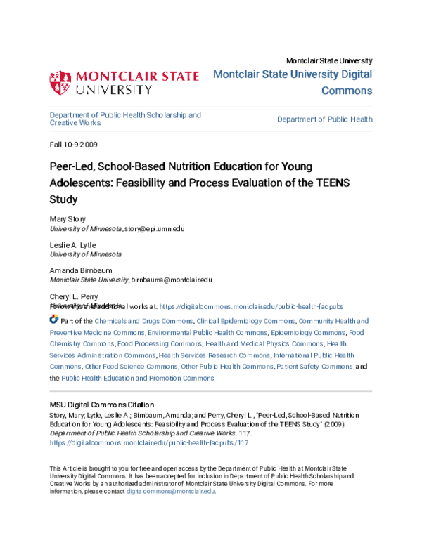 (PDF) Peer-Led, School-Based Nutrition Education for Young Adolescents: Feasibility and Process ...