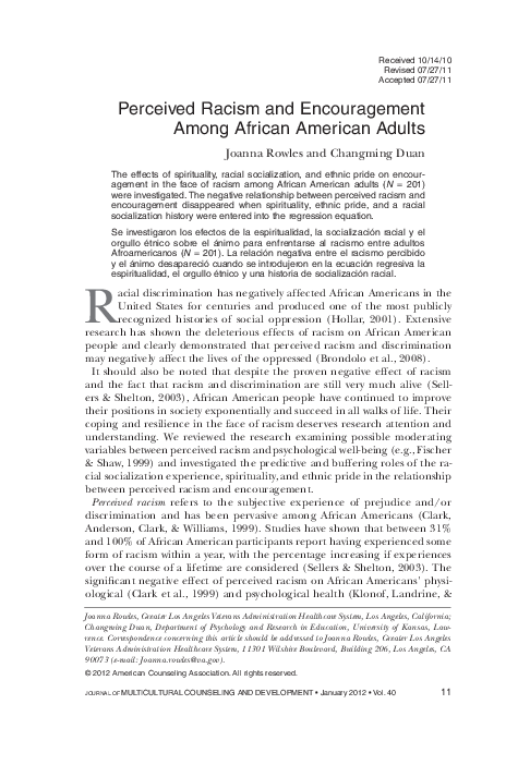 (PDF) Perceived Racism and Encouragement Among African American Adults