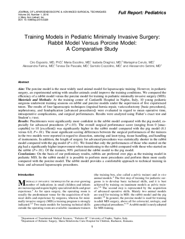 (PDF) Training Models in Pediatric Minimally Invasive Surgery: Rabbit ...